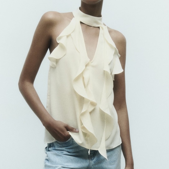 Zara | Tops | Nwt Zara Ruffled High Neck Top L | Poshmark